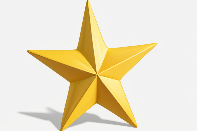 A Bright Yellow Star Sculpture with Angular Points and Smooth Surfaces.