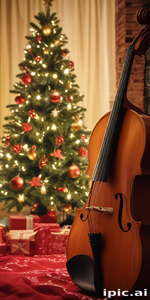 Festive Holiday Scene Featuring a Beautiful Christmas Tree and Violin