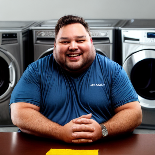 Male man fat beast with sharp teeth surrounded by piles of dirty laundry