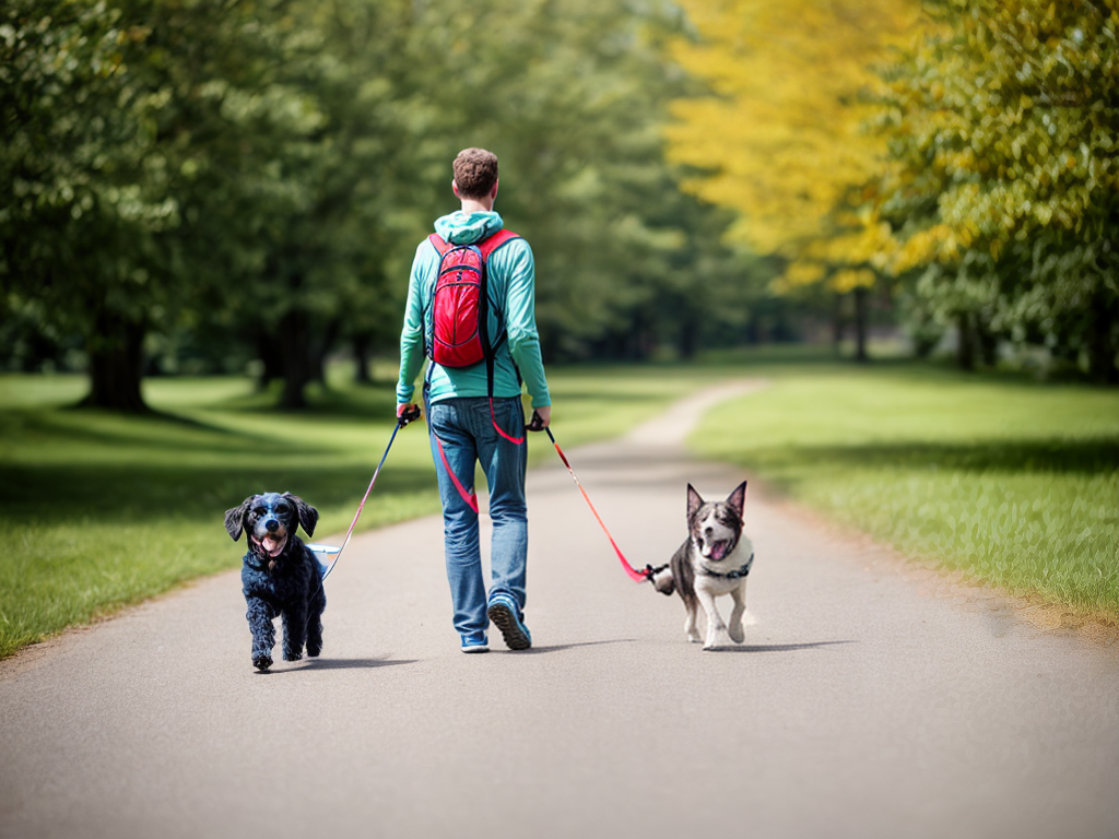 dog walking with its owner