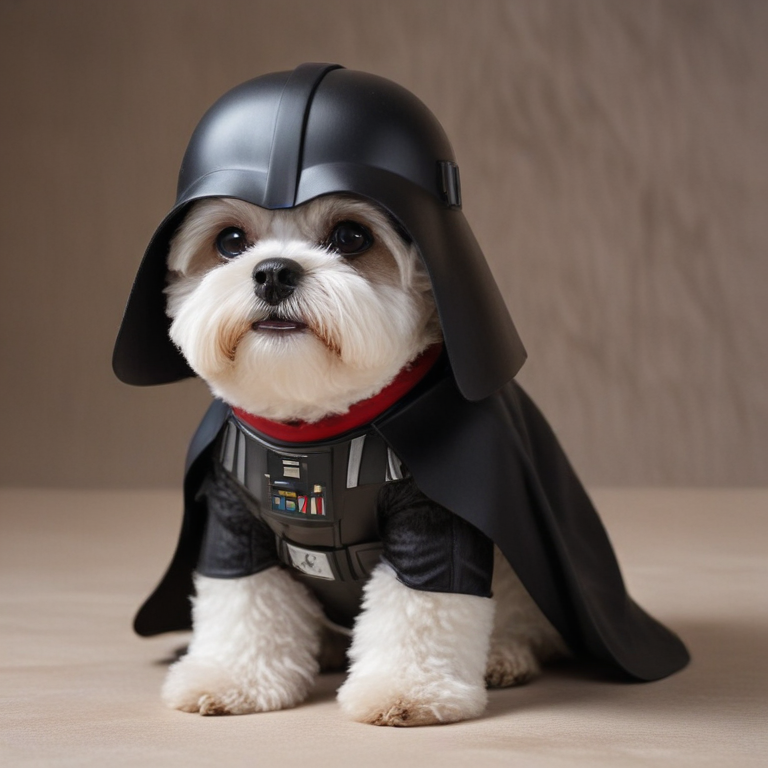 draw a Bichon Frise dog as Darth Vader from Star Wars
