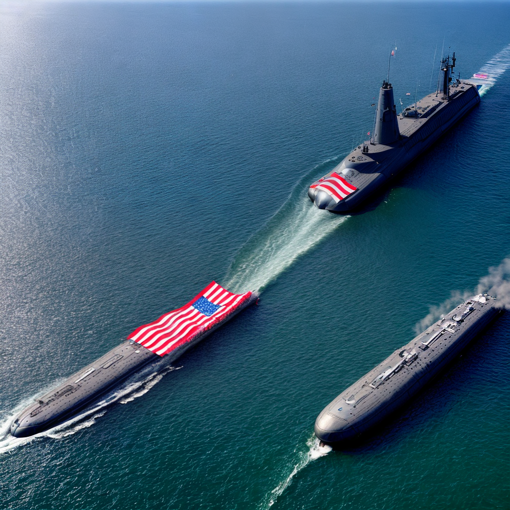 Flags on a submarine in the ocean