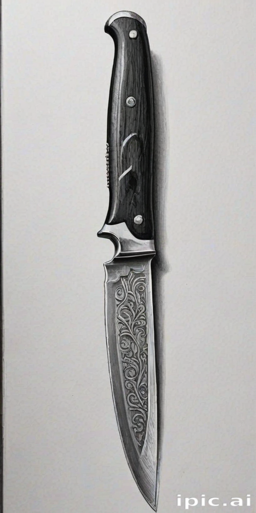 Intricately Designed Knife with Elegant Handle and Detailed Blade Artwork