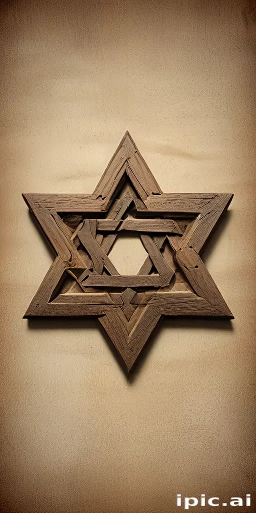Intricately Crafted Wooden Star of David Against a Rustic Background