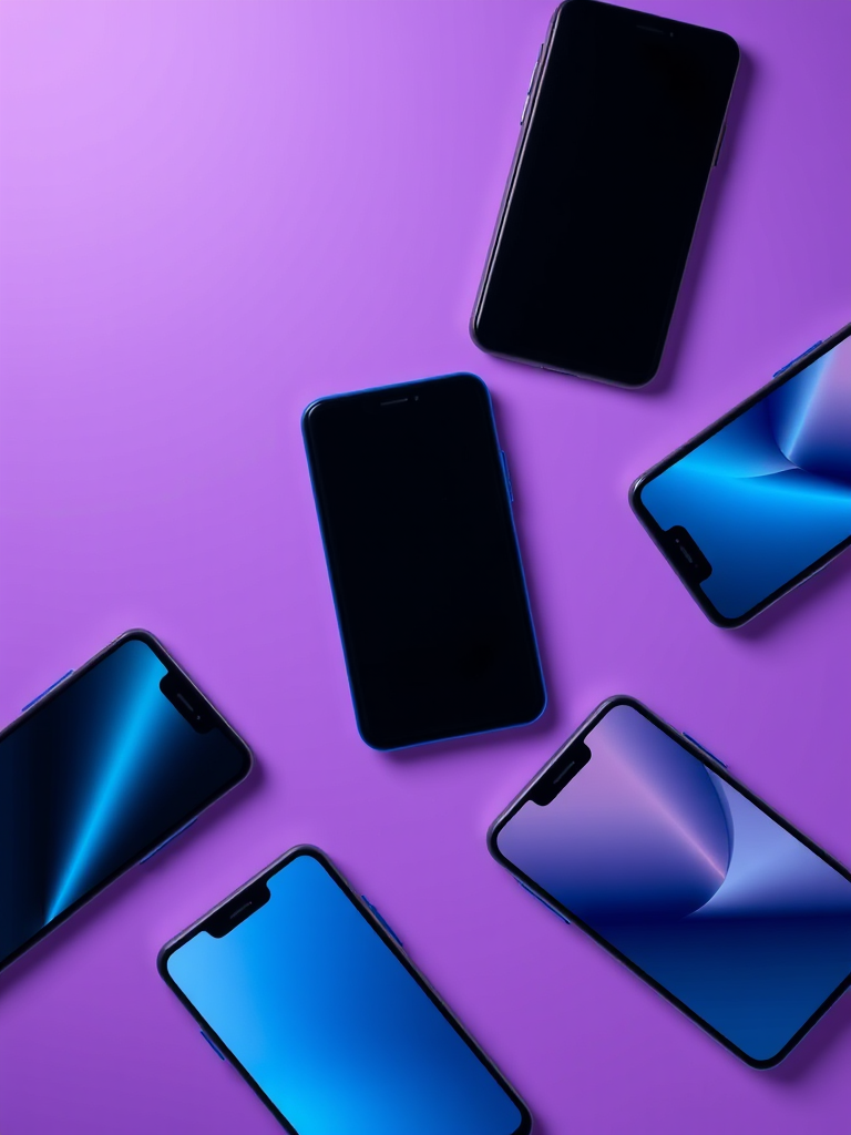 An Array of Modern Smartphones Arranged on a Vibrant Purple Background