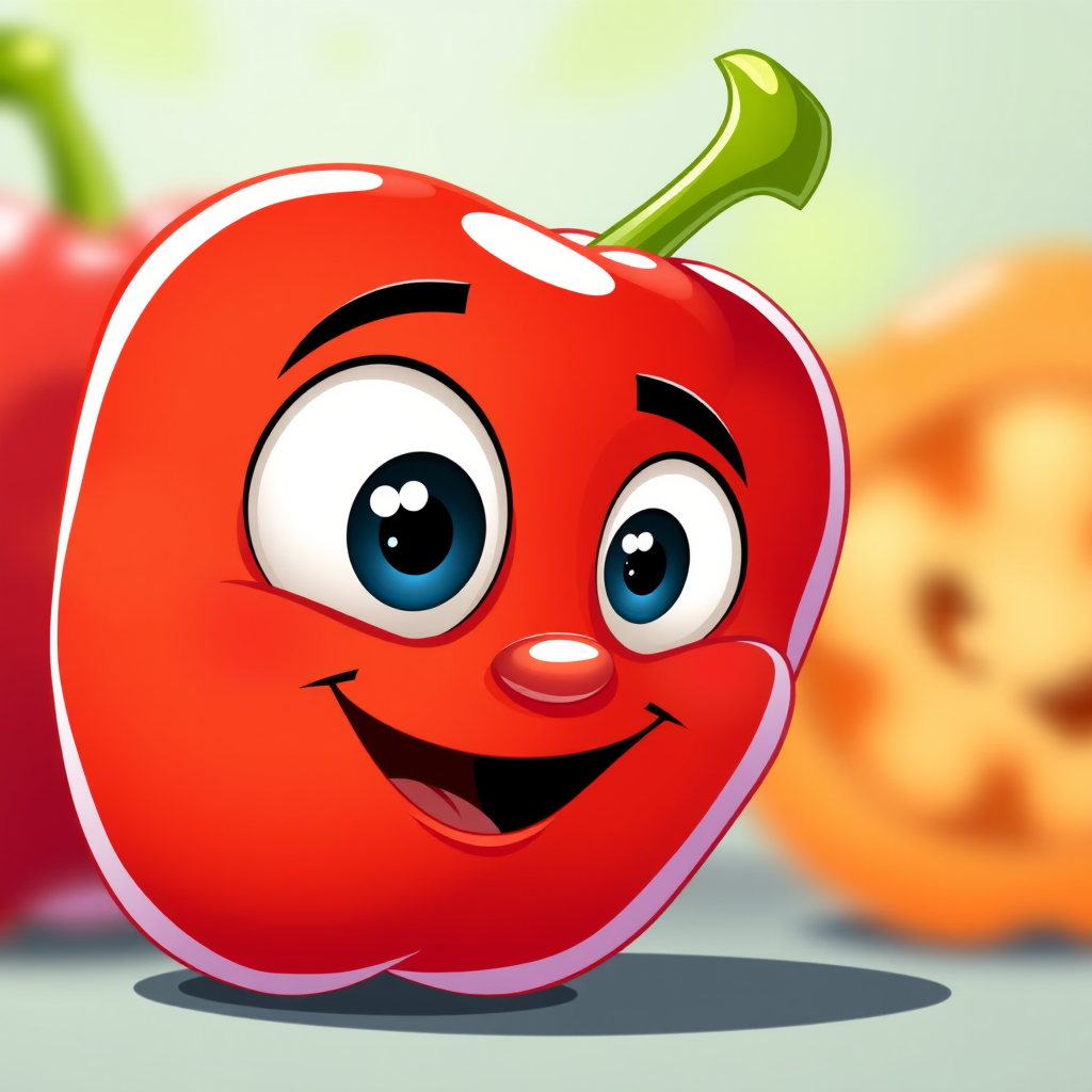 A Cheerful Cartoon Pepper Character with Big Eyes and a Smile