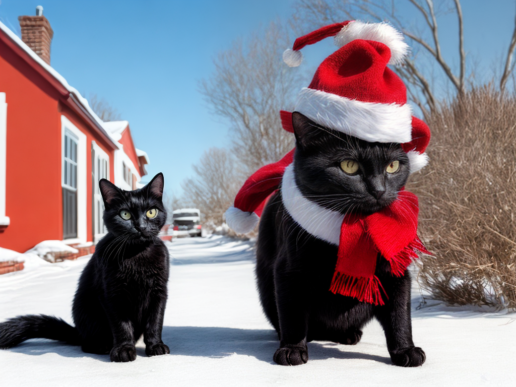 Black cat as Santa claus