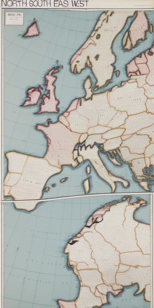 Detailed Historical Map of Europe Indicating Directions and Key Locations