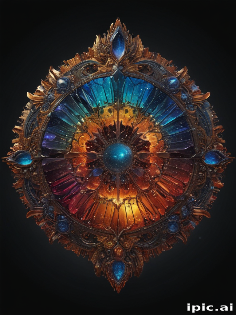 Intricate Cosmic Shield Design Featuring Vibrant Colors and Celestial ...