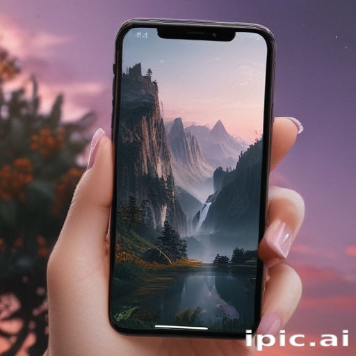 A Stunning Mountain Landscape Displayed on a Smartphone in Nature