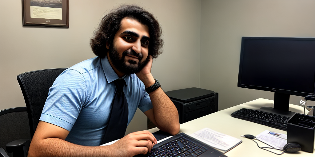 someone sit near the computer with turki on his arm