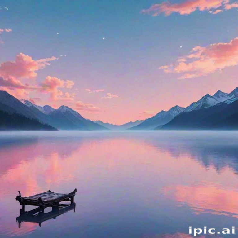 Tranquil Sunrise Over Serene Lake with Majestic Mountains in Background