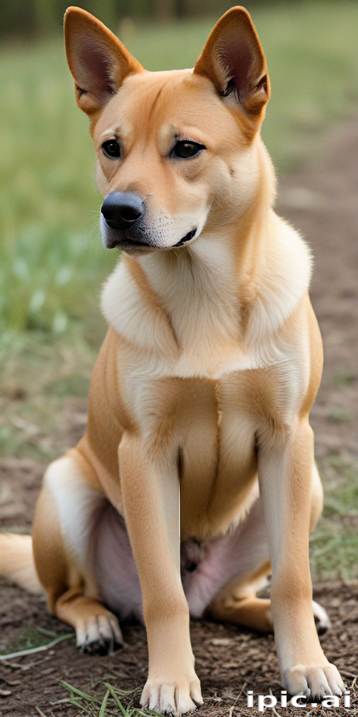 A Beautiful Tan Dog Sitting Gracefully in a Green Outdoor Setting.