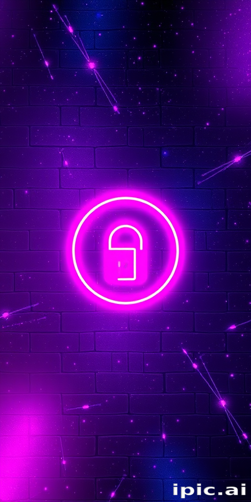 Vibrant Neon Lock Symbol Against a Cosmic Purple and Pink Background