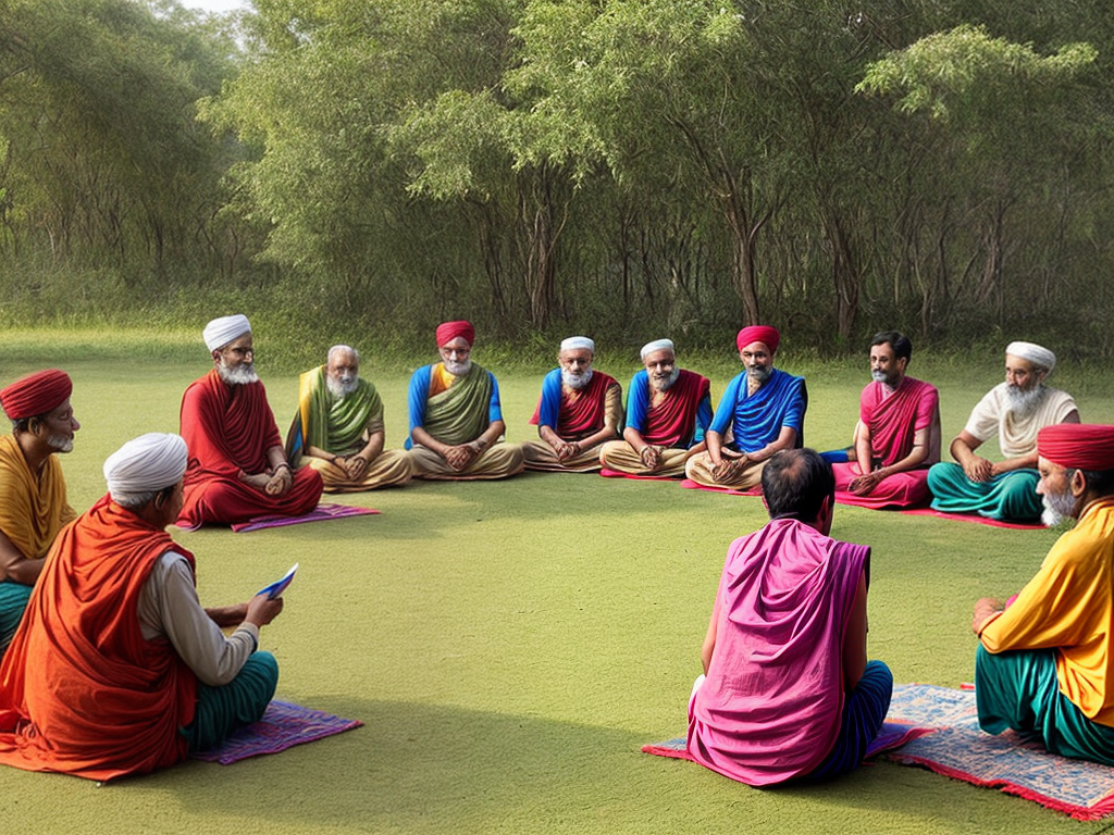 a indian guru telling a story to some disciples