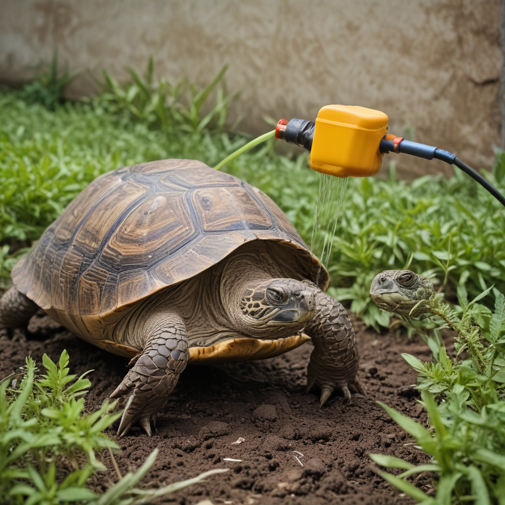 Turtle with plant sprayer