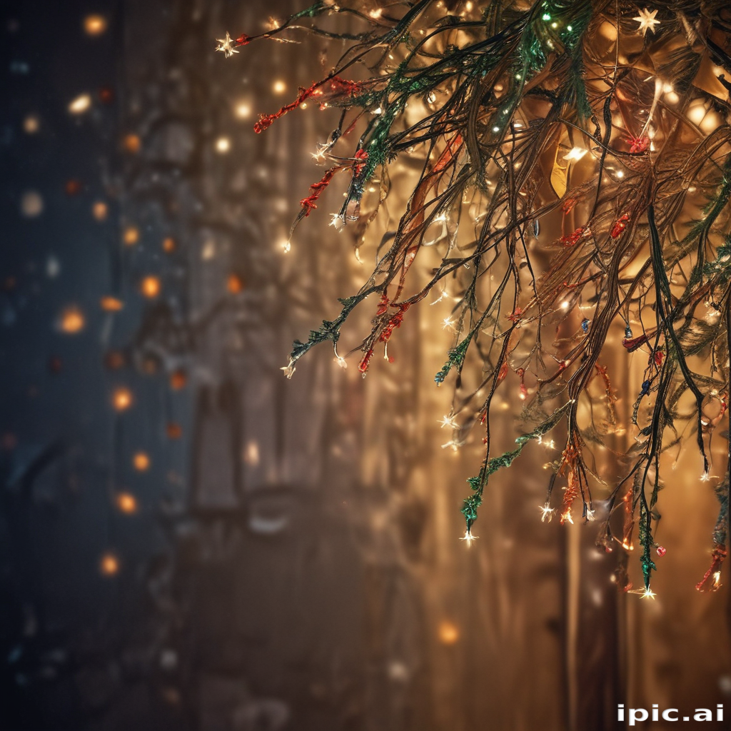 Festive Holiday Lights Illuminating a Cozy Winter Scene at Night