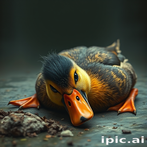 A Close-Up View of a Duck Relaxing on a Dark Surface