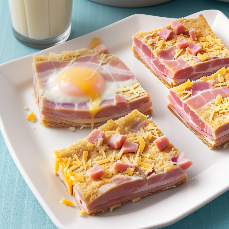 Delicious Breakfast Squares with Ham, Cheese, and Baked Egg Topping ...