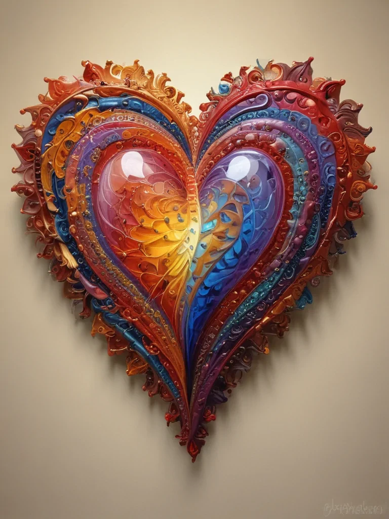 Vibrant and Colorful Heart Design with Intricate Patterns and Textures