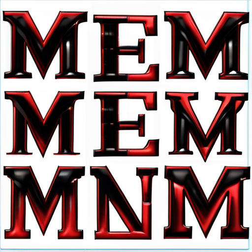 Stylized Graphic Display Featuring Bold Red and Black Letters MEM and MNM
