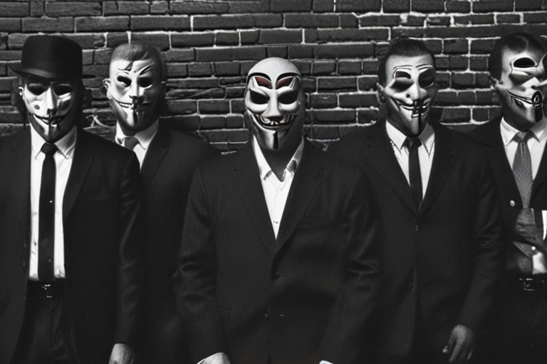 maffia gangsters with vendetta masks