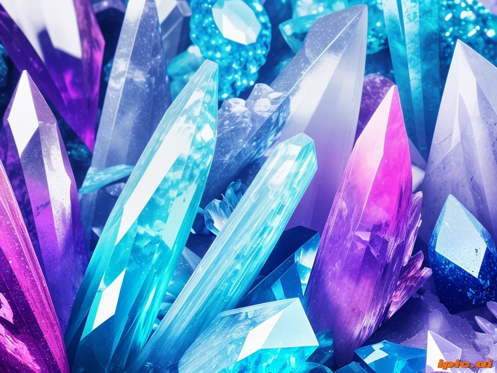Vibrant Cluster of Shimmering Crystals in Various Shades of Blue and Purple