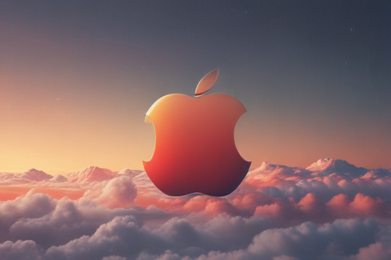 Enchanting Apple Logo Floating Above Dreamy Clouds at Sunset Horizon