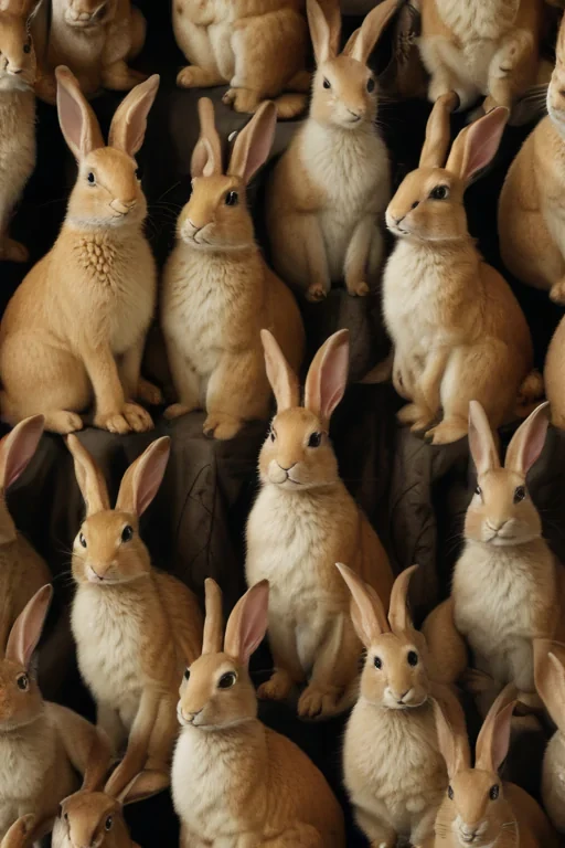 A Charming Collection of Realistic Rabbits in a Cozy Arrangement Together.
