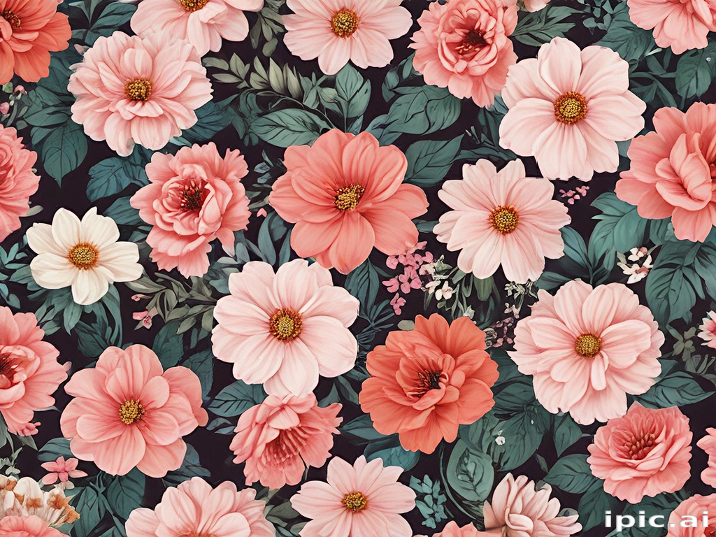Vibrant Floral Pattern Featuring a Variety of Colorful Blooms and Leaves