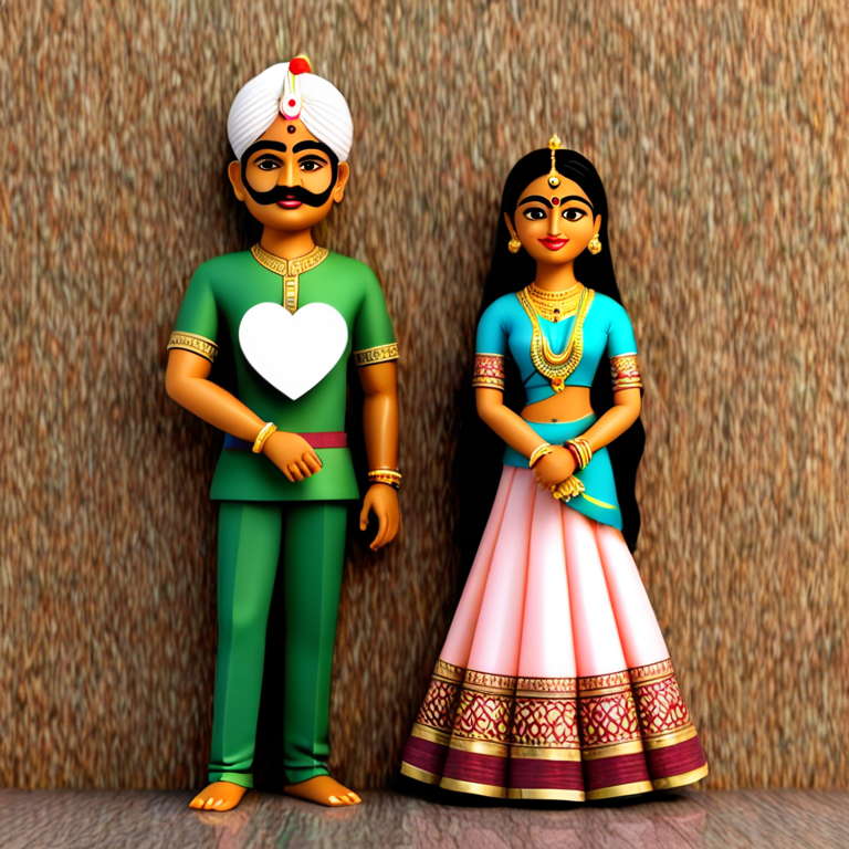 south Indian couple standing behaind 3d love hart baground symbols ...