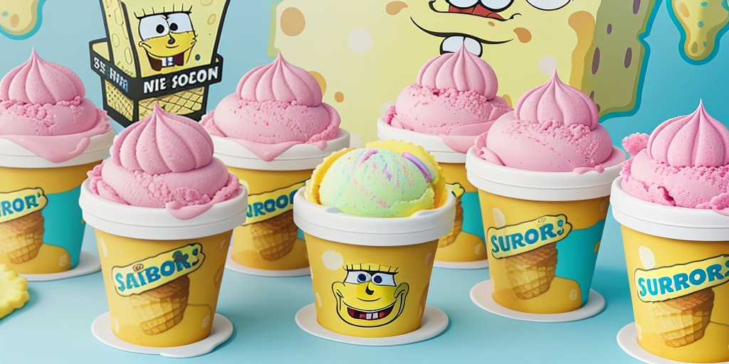 Delicious Ice Cream Treats Featuring SpongeBob SquarePants in Colorful Cups
