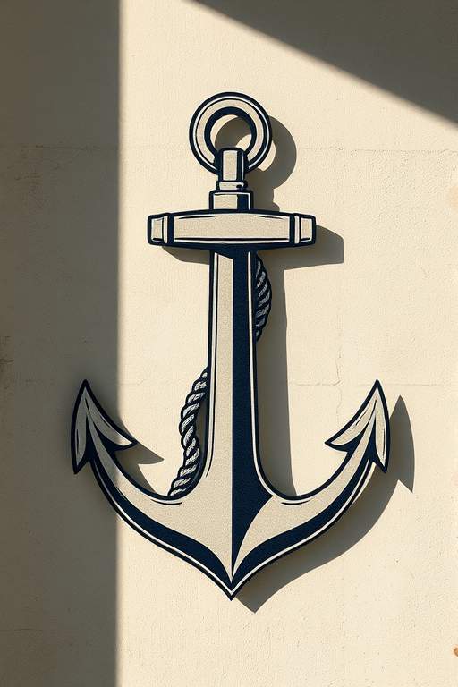 Classic Nautical Anchor Design Casting Shadows on a Light-Colored Wall