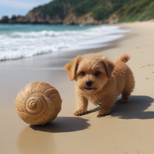 Caracol na praia com um cachorro
