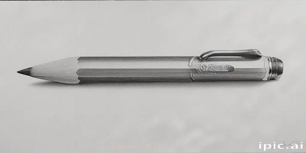 Realistic Drawing of a Pencil and Pen on a White Background