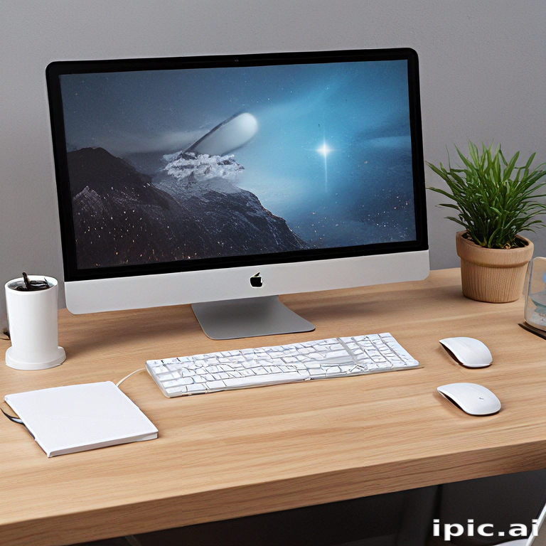 Modern Workspace Setup Featuring an Apple Computer and Minimalist Decor