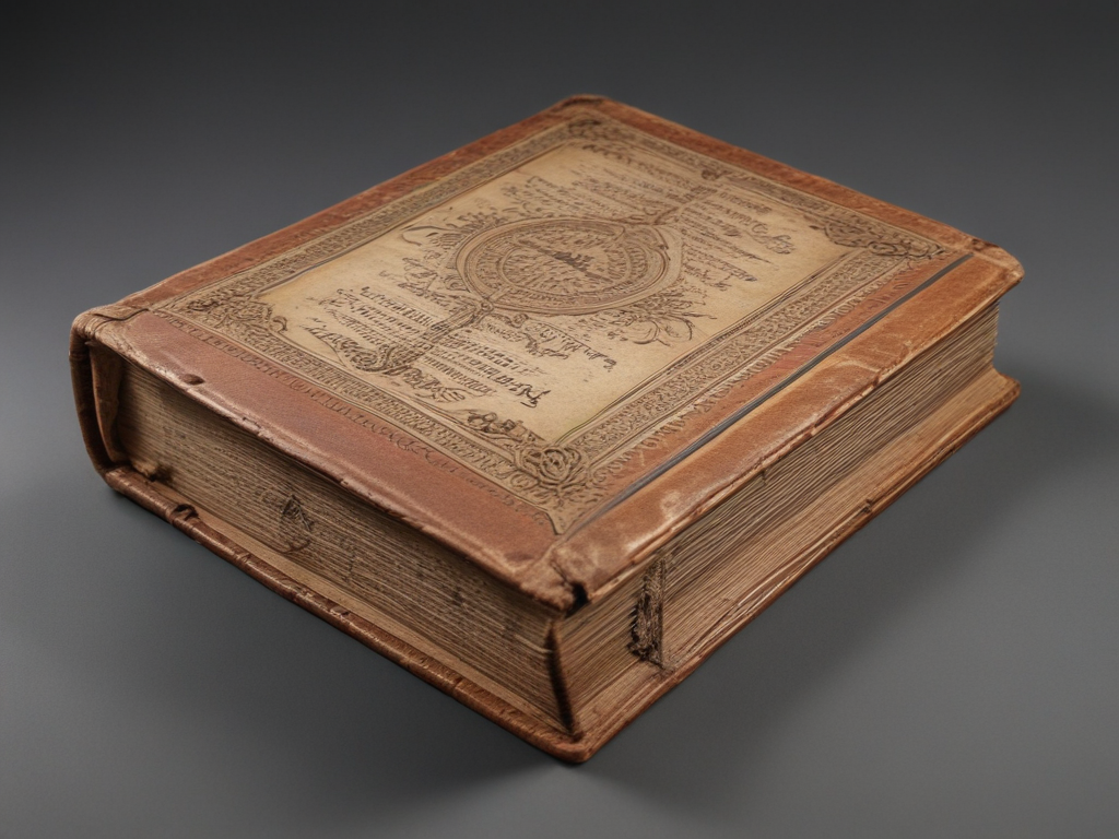 A Vintage Leather-Bound Book with Intricate Cover Design and Aged Pages.