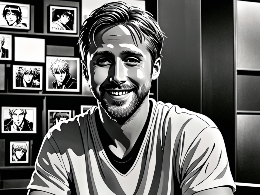 ryan gosling as anime character, manga, anime, 2d, ghibli, ghost in a ...