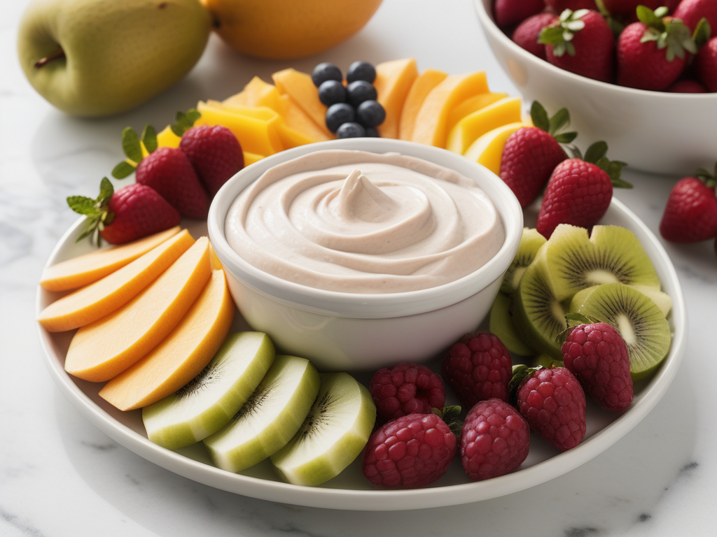 Colorful Fruit Platter with Creamy Dip Perfect for Healthy Snacking