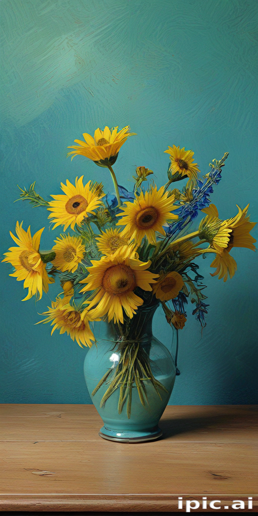 A Vibrant Arrangement of Sunflowers in a Beautiful Blue Vase