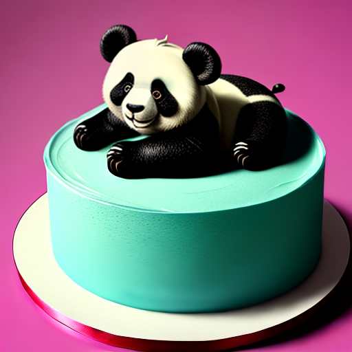 Cartoon panda laying on top of a tall cake covered in frosting and ...