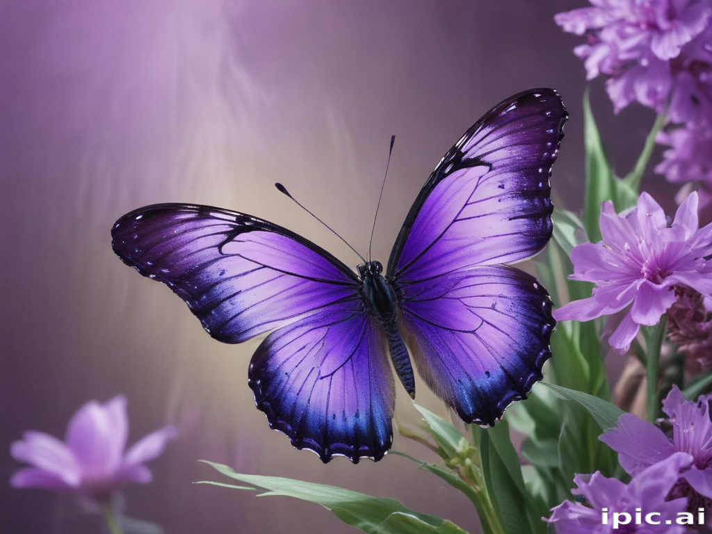 Beautiful Purple Butterfly Gracefully Perched Among Vibrant Blossoms ...