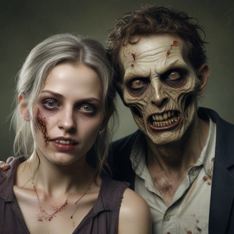 realistic book cover man and woman zombies