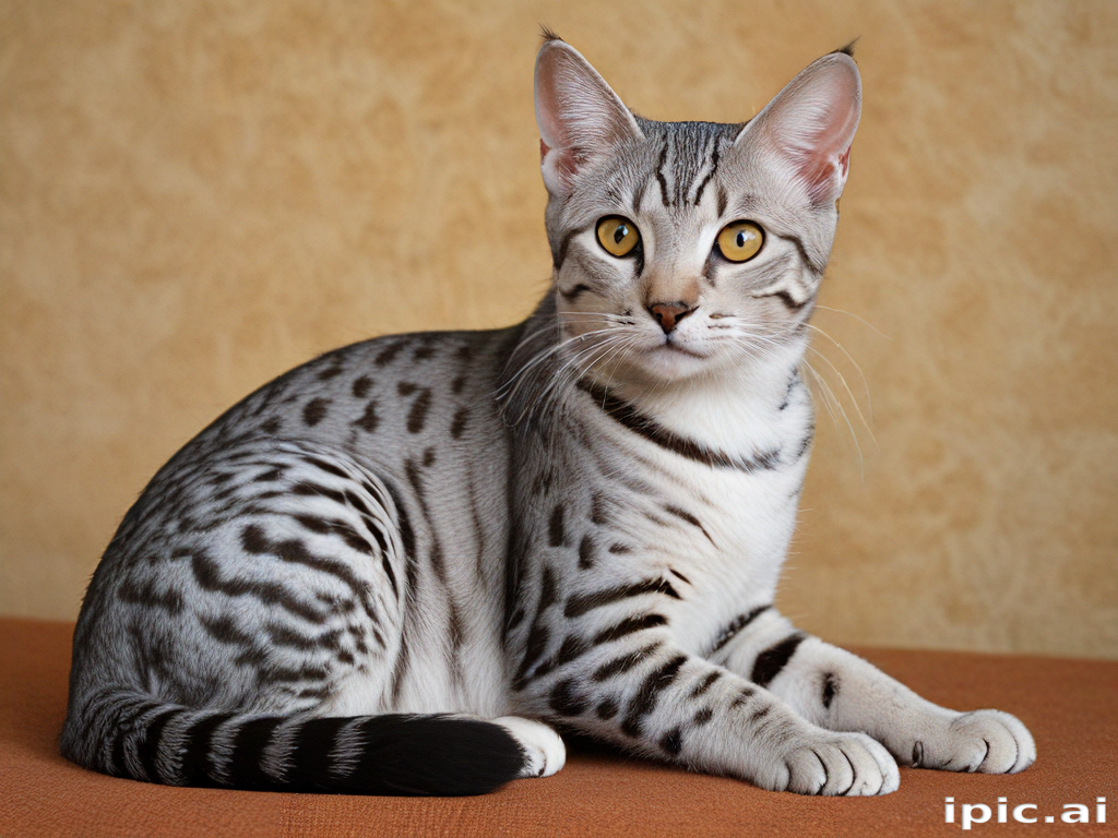 Elegant Silver Spotted Cat Posing Gracefully Against Textured Background
