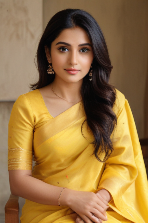 Women with yellow saree sitting in the chair