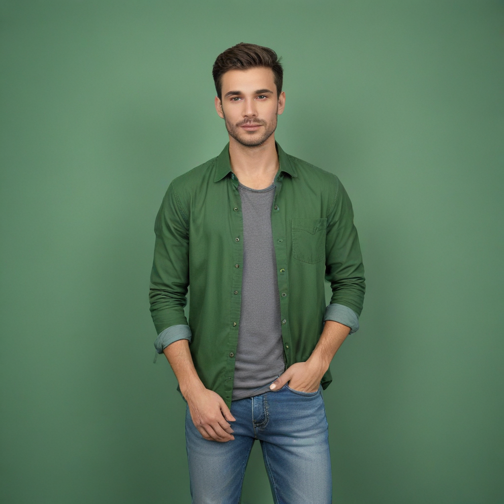 Beautiful man standing full body portrait behind green background hd