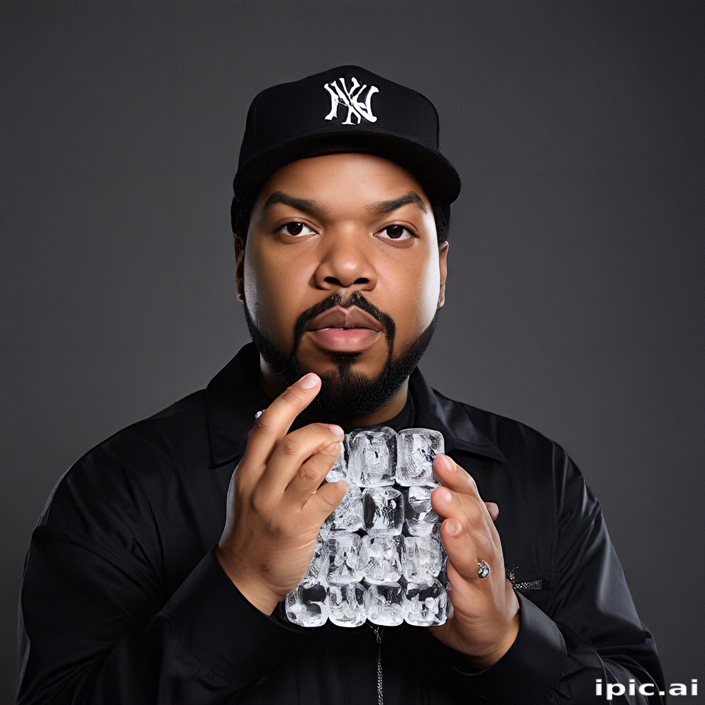 Man Holding Ice Cubes with a Serious Expression and Stylish Outfit