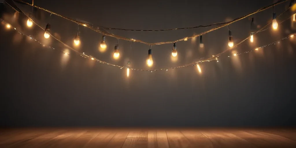 Warm and Cozy String Lights Illuminating a Rustic Wooden Background