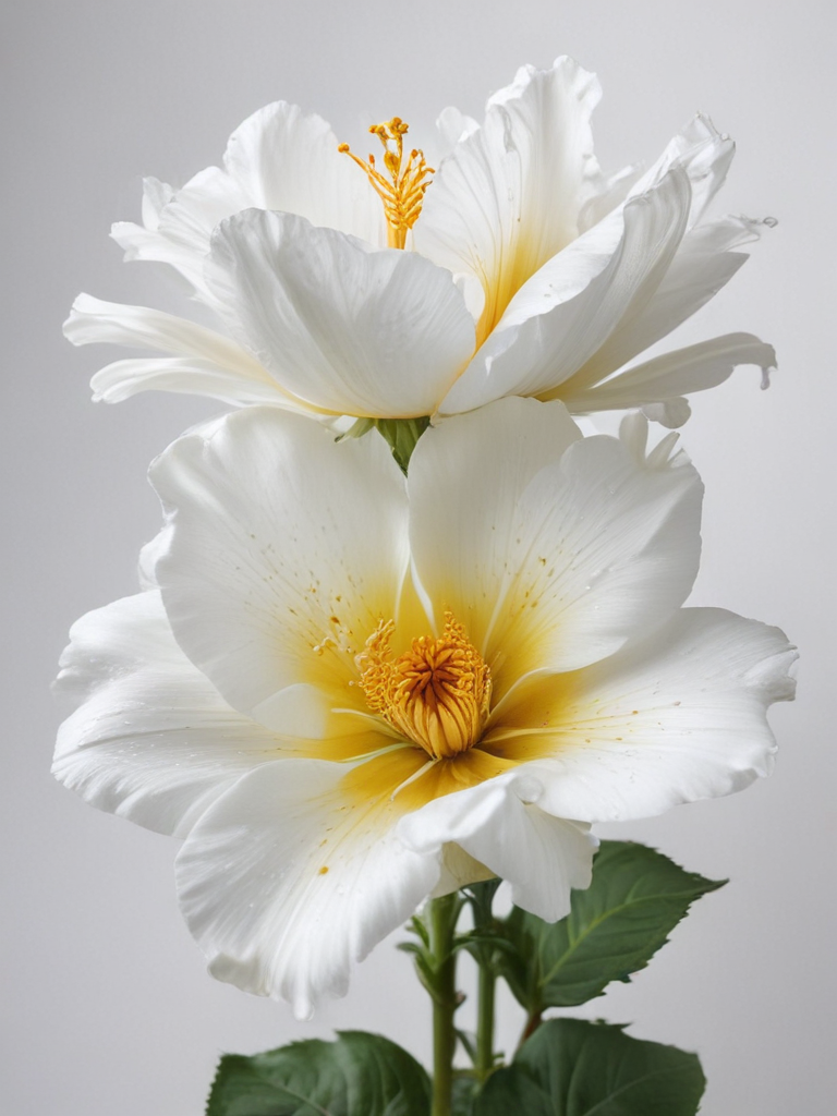 Elegant White Hibiscus Flowers Blooming with Radiant Yellow Centers and ...