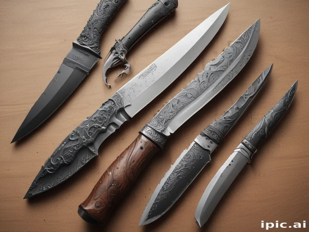 An Intricately Designed Collection of Artisan Knives Displayed on a ...